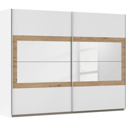 Schwebetürenschrank Rauch "Kleiderschrank Schrank Garderobe TARRAGONA in 3 Breiten" Schränke Gr. B/H/T: 271 cm x 210 cm x 62 cm, 2 St., weiß (alpinweiß, eiche artisan) Spiegelmitteltüren mit Rahmen in Absetzungsfarbe