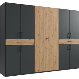 Drehtürenschrank wimex "Tibet" Schränke Gr. B/H/T: 270 cm x 208 cm x 58 cm, 10 St., grau (graphit, absetzung artisan eiche nachbildung) mit Schubkästen auf bequemer Zugriffshöhe