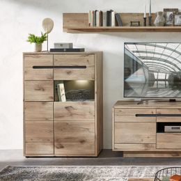 Vitrine Innostyle "BELLANO", braun (front: viking oak nature mdf, korpus: außen viking oak nature nachbidlungen, innen graphit nachbildung), B:90cm H:128cm T:38cm, Dekorfolie, MDF, Spanplatte, Schränke, Viking Oak Nature