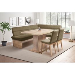 Eckbankgruppe Home Affaire "Beluna + Cross Essecke Sitzgruppe Eckbank Küchenbank BESTSELLER" Sitzmöbel-Sets Gr. B/H/T: 210 cm x 89 cm x 169 cm, Luxus-Microfaser, langer Schenkel links, braun (cappuccino) Sitzgruppe Esszimmer Stühle Tisch und Bank bequem gepolstert