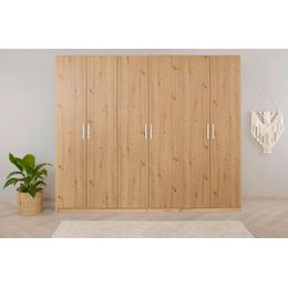 Drehtürenschrank Rauch "Kleiderschrank Schrank Garderobe KOLUNA mit Dekor-Front" Schränke Gr. B/H/T: 271 cm x 229 cm x 54 cm, 6 St., braun (eiche artisan) inkl. 2 Innenschubladen sowie extra Einlegeböden MADE IN GERMANY