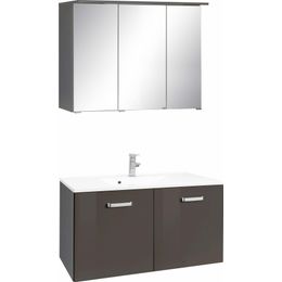 Badmöbel-Set Welltime "Ravenna" Kastenmöbel-Sets grau (grafit, grau) Breite 90 cm, Spiegelschrank und Waschtisch