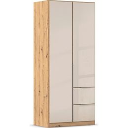 Drehtürenschrank Rauch "Kleiderschrank Kleiderschränke Schrank Garderobe AGORDO mit Glasfront" Schränke Gr. B/H/T: 91 cm x 210 cm x 54 cm, 2 St., beige (eiche artisan, glas champagner) mit Außenschubkästen, in 6 Breiten und 2 Höhen MADE IN GERMANY