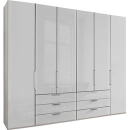 Falttürenschrank Wiemann "Monaco mit hochwertige Beschläge inkl. Schubladendämpfung" Schränke Gr. B/H/T: 246,9 cm x 236 cm x 58 cm, 6 St., weiß (weiß, glas weiß) Drehtürenschrank Kleiderschrank unempfindlichen Glasfront, Made in Germany