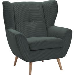 Sessel exxpo - SOFA FASHION "ALVESTA, Ohrensessel, Loungesessel mit hohem Sitzkomfort", braun (pine), B:90cm H:102cm T:90cm, Sessel, Einzelsessel, gemütliche Rückenlehne, mit Knopfheftung und hohen Holzfüßen, in Cord