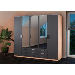 Kleiderschrank Priess "Amsterdam" Schränke Gr. B/H/T: 230 cm x 193 cm x 56 cm, mit Glaskranzblende und LED, 5 St., schwarz (artisan eiche, schwarz) mit oder ohne LED-Beleuchtung