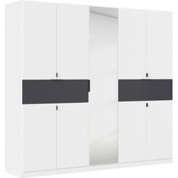 Drehtürenschrank Rauch "Kleiderschrank Schrank Garderobe Wäscheschrank TICAO mit 2 Schubladen" Schränke Gr. B/H/T: 226 cm x 210 cm x 54 cm, 9 St., weiß (alpinweiß, graumetallic) die in der Höhe variabel positioniert werden können MADE IN GERMANY