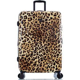 Hartschalen-Trolley Heys "Leopard, 76 cm" Gr. B/H/T: 51 cm x 76 cm x 30 cm 111 l, braun (brown leopard) Koffer Reisegepäck groß Reisekoffer TSA Schloss Volumenerweiterung