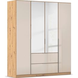 Drehtürenschrank Rauch "Kleiderschrank Kleiderschränke Schrank Garderobe AGORDO mit Glasfront" Schränke Gr. B/H/T: 181 cm x 210 cm x 54 cm, 4 St., beige (eiche artisan, glas champagner) mit Außenschubkästen, in 6 Breiten und 2 Höhen MADE IN GERMANY