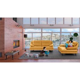 3-Sitzer Calia italia "Cezanne, italienisches Design trifft erstklassigen Sitzkomfort, Leder", gelb (355 senape mit wei&szlig;er kontrastnaht), B:215cm H:90cm T:109cm, Sofas, Edles Designsofa in besonders langlebigen & pflegeleichten Lederarten