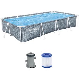 Framepool Bestway "Steel Pro™" Schwimmbecken Gr. B/H/L: Breite 201 cm x Höhe 66 cm x Länge 366 cm, 4000 l, grau (blattform, design) 366x201x66 cm, Blattform-Design, mit Filterpumpe