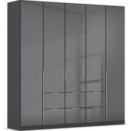 Drehtürenschrank Rauch "Kleiderschrank Kleiderschränke Schrank Garderobe AGORDO mit Glasfront" Schränke Gr. B/H/T: 226 cm x 229 cm x 54 cm, 5 St., grau (graumetallic, glas basalt) mit Außenschubkästen, in 6 Breiten und 2 Höhen MADE IN GERMANY