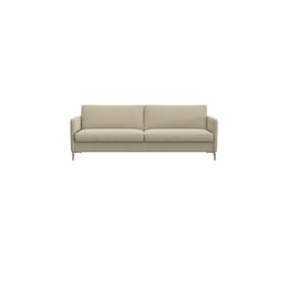 3-Sitzer FLEXLUX "Fiore, super Sitzkomfort durch Kaltschaum im Sitz", beige (sandy beige), B:214cm H:85cm T:92cm, 100% Polyester, Sofas, schmale Armlehnen, F&uuml;&szlig;e Alu+ Eiche