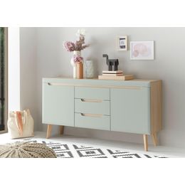 Sideboard Inosign "Torge, Anrichte, Kommode, Schubladenschrank" Sideboards Gr. B/H/T: 160cm x 83cm x 40cm, 3 St., grün (pistazie) abgeschrägte Füße, drei Farben, Scandi Design, 160 cm breit