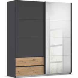 Schwebetürenschrank Rauch "Kleiderschrank Schrank Garderobe Wäscheschrank ELARA mit Spiegel" Schränke Gr. B/H/T: 181 cm x 210 cm x 62 cm, 2 St., grau (graumetallic, eiche artisan) praktische Schubladen optional farblich abgesetzt MADE IN GERMANY