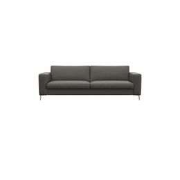 3-Sitzer FLEXLUX "Fiore, super Sitzkomfort durch Kaltschaum im Sitz", grau (warm mineral), B:229cm H:85cm T:92cm, 100% Echteder, Sofas, breite Armlehnen, F&uuml;&szlig;e Alu