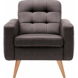 Sessel exxpo - SOFA FASHION "Nappa, Loungesessel mit aktueller Rückensteppung, bequem und modern", braun (coffee), B:81cm H:87cm T:78cm, Struktur ( 100% Polyester), Sessel, Einzelsessel, hohe Holzfüße