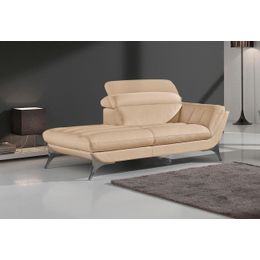 Recamiere Egoitaliano "Sueli, extravagantes Design und erstklassiger Sitzkomfort", beige (champagner), B:180cm H:100cm T:110cm, Leder »NUVOLE« (Echtes Rindsleder). Halbnatürliches, halbnarbiges Rindsleder mit einer natürlichen Körnung von 1, 2 bis 1, 4 mm. Dieses Leder hat eine weiche, wachsartige Hand mit mattem Aussehen und einem Wolkeneffekt. Es handelt sich um ein Naturleder, das die ursprüngl