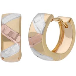 Paar Creolen Firetti "Schmuck Geschenk Gold 375 Ohrschmuck Ohrringe tricolor" Gr. Gelbgold 375, rosegold (gelbgoldfarben, weißgoldfarben, roségoldfarben) Damen