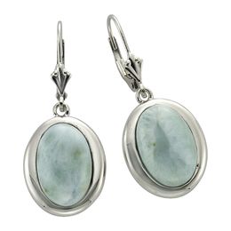 Paar Ohrhänger ZEEme "Silber 925 rhodiniert mit echtem Larimar 14x10mm" Ohrringe Gr. ONE-SIZE, Silber 925 (Sterlingsilber), weiß (weiß, hellblau) Damen