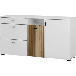 Sideboard Inosign "Hudson" Sideboards Gr. B/H/T: 150 cm x 80 cm x 42 cm, 3 St., weiß (weiß, eiche) in moderner Trendfarbe, Griffe aus Metall (Schwarz), Breite 150 cm