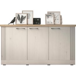 Sideboard Home Affaire "Country Breite 164 cm, Kommode mit 3 Türen, Anrichte im" Sideboards Gr. B/H/T: 164 cm x 88 cm x 44 cm, beige (eiche meringa nb, eiche cadiz nb) Landhausstil, viel Stauraum, mit Metallgriffe, MDF Rahmen