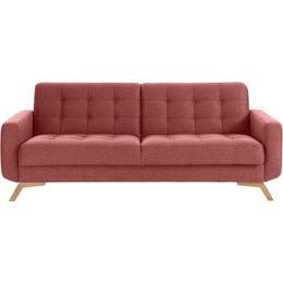 3-Sitzer exxpo - SOFA FASHION "Fiord, aktuelles Design, tolle Detailverarbeitung im Sitz und R&uuml;cken", orange (koralle), B:222cm H:87cm T:89cm, Vintage (100% Polyester);Webvelours (100% Polyester), Sofas, bequem, wahlweise Kippcouch mit Bettfunktion und Bettkasten, Holzfu&szlig;