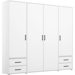 Drehtürenschrank Rauch "Kleiderschrank Schrank Garderobe Wäscheschrank VOYAGER" Schränke Gr. B/H/T: 187 cm x 194 cm x 53 cm, 4 St., weiß (alpinweiß) moderne Griffe in Graumetallic mit Außenschubkästen MADE IN GERMANY