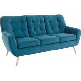 3-Sitzer exxpo - SOFA FASHION "Scandi, bequem, aufwendige R&uuml;ckenpolsterung f&uuml;r mehr Sitzkomfort", blau (t&uuml;rkis), B:187cm H:92cm T:92cm, Korpus: 100% PES;Luxus-Microfaser (100% Polyester), Sofas, aktuelle Farben in hochwertigen Bezugsqualit&auml;ten, Holzfu&szlig;