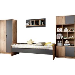 Jugendzimmer-Set Begabino "Karla Kleiderschrank, Bett, Hängeregal, Standregal" Schlafzimmermöbel-Sets Gr. ohne Matratze, B/H: 90 cm x 200 cm, grau (artisan eiche, graphit) Baby wahlw. mit Schreibtisch, statt Bett bestellbar, Artikelnr. 37354348