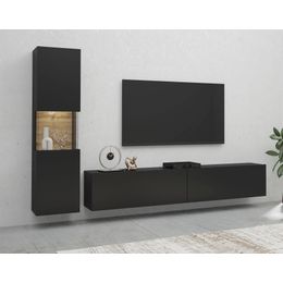 Wohnwand Inosign "Ava, Wohnzimmer-Set hängend/stehend montierbar, Vitrine, Lowboard" Kastenmöbel-Sets braun (schwarz matt, eichefarben votan) 2-tlg.