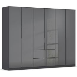 Drehtürenschrank Rauch "Kleiderschrank Kleiderschränke Schrank Garderobe AGORDO mit Glasfront" Schränke Gr. B/H/T: 271 cm x 210 cm x 54 cm, 6 St., grau (graumetallic, glas basalt) mit Außenschubkästen, in 6 Breiten und 2 Höhen MADE IN GERMANY