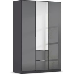 Drehtürenschrank Rauch "Kleiderschrank Kleiderschränke Schrank Garderobe AGORDO mit Glasfront" Schränke Gr. B/H/T: 136 cm x 210 cm x 54 cm, 3 St., grau (graumetallic, glas basalt) mit Außenschubkästen, in 6 Breiten und 2 Höhen MADE IN GERMANY