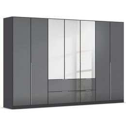 Drehtürenschrank Rauch "Kleiderschrank Kleiderschränke Schrank Garderobe AGORDO mit Glasfront" Schränke Gr. B/H/T: 315cm x 210cm x 54cm, 7 St., grau (graumetallic/glas basalt) mit Außenschubkästen, in 6 Breiten und 2 Höhen MADE IN GERMANY