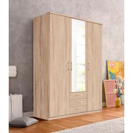 Kleiderschrank Priess "Husum" Schränke Gr. B/H/T: 140cm x 196cm x 57cm, mit Schubkästen, 3 St., braun (struktureichefarben hell) mit dekorativen Kranz, wahlweise Schubkästen