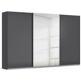 Schwebetürenschrank Rauch "Kleiderschrank Kleiderschränke Schrank Garderobe AGORDO mit Glasfront" Schränke Gr. B/H/T: 360 cm x 229 cm x 62 cm, 3 St., grau (graumetallic, glas basalt) durchdachte Innenausstattung, in 4 Breiten und 2 Höhen MADE IN GERMANY