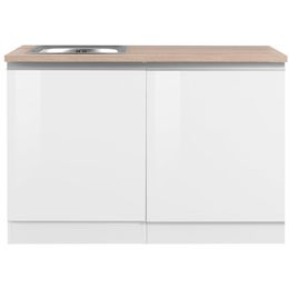 Spülenschrank KOCHSTATION "KS-Ohio" Schränke Gr. B/H/T: 120cm x 85cm x 60cm, weiß (weiß hochglanz/weiß) Breite 120 cm, mit TürSockel für Geschirrspüler