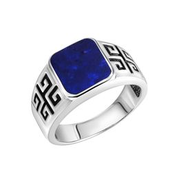 Fingerring Firetti "Schmuck Geschenk Silber 925 Silberring Mäander" Fingerringe Gr. 21, Silber 925 (Sterlingsilber), 4 mm, bunt (silberfarben, blau, blau) Herren mit Lapislazuli oder Achat