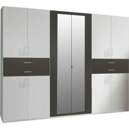 Drehtürenschrank wimex "Taiga Kleiderschrank mit Spiegel OTTOs Choice Topseller" Schränke Gr. B/H/T: 270 cm x 210 cm x 58 cm, 10 St., weiß (weiß, graphit) mit Schubladen auf bequemer Höhe, TOPSELLER