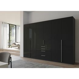 Drehtürenschrank Rauch "Purisma" Schränke Gr. B/H/T: 301 cm x 223 cm x 60 cm, 6 St., grau (graphit, glas basalt) mit Glasfront, Schubladen und umfangreichem Zubehör, Soft-Close