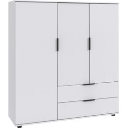 Wäscheschrank wimex "Easy Plus Kleiderschrank Garderobe 2 Schubladen, 81 oder 130cm breit" Schränke Gr. B/H/T: 130 cm x 140 cm x 40 cm, 3 St., weiß in verschiedenen Farben, moderne Optik mit schwarzen Metallgriffen