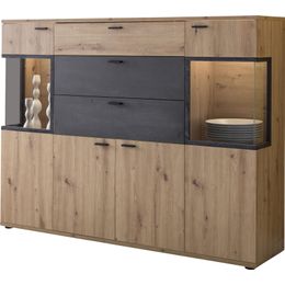 Highboard Hela "Atlanta" Sideboards Gr. B/H/T: 155 cm x 125 cm x 40 cm, Artisan Eiche/Burned Wood, 3 St., braun (artisan eiche, burned wood) Höhe 125 cm