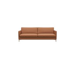 3-Sitzer FLEXLUX "Fiore, super Sitzkomfort durch Kaltschaum im Sitz", braun (modern cogna), B:214cm H:85cm T:92cm, 100% Echteder, Sofas, schmale Armlehnen, F&uuml;&szlig;e Alu+ Eiche