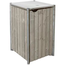 Mülltonnenbox HIDE, grau (grau, natur), B:70cm H:116cm T:81cm, Stahl, Holz, Aufbewahrungsboxen, für 1 x 240 l, grauxnatur