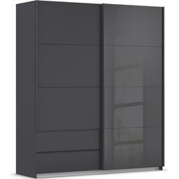 Schwebetürenschrank Rauch "Kleiderschrank Schrank Garderobe ELARA Glastür/Grauspiegel" Schränke Gr. B/H/T: 181 cm x 210 cm x 62 cm, 2 St., grau (graumetallic, glas basalt) praktische Schubladen optional farblich abgesetzt MADE IN GERMANY