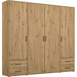 Drehtürenschrank Rauch "Kleiderschrank Schrank Garderobe Wäscheschrank VOYAGER" Schränke Gr. B/H/T: 187 cm x 194 cm x 53 cm, 4 St., braun (eiche artisan) moderne Griffe in Graumetallic mit Außenschubkästen MADE IN GERMANY