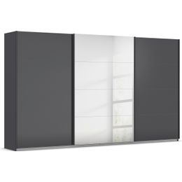 Schwebetürenschrank Rauch "Kleiderschrank Kleiderschränke Schrank Garderobe AGORDO mit Glasfront" Schränke Gr. B/H/T: 360 cm x 210 cm x 62 cm, 3 St., grau (graumetallic, glas basalt) durchdachte Innenausstattung, in 4 Breiten und 2 Höhen MADE IN GERMANY