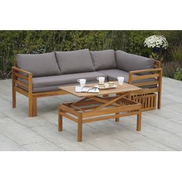 Gartenlounge-Set Merxx "Brasilia", beige (natur, grau), Massivholz, Sitzmöbel-Sets, inkl. Auflagen