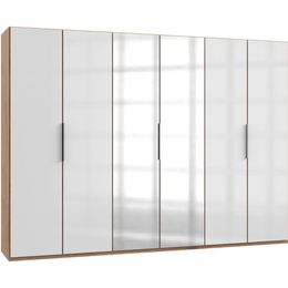 Kleiderschrank wimex "Level by fresh to go" Schränke Gr. B/H/T: 300 cm x 216 cm x 58 cm, 6 St., braun (plankeneichefarben, weißglas) Kleiderschrank Drehtürenschrank Schränke mit Glas- und Spiegeltüren