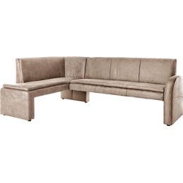 Eckbank exxpo - SOFA FASHION "Cortado, elegant und modern mit hohem Sitzkomfort" Sitzbänke Gr. B/H/T: 157 cm x 89 cm x 244 cm, Luxus-Microfaser, langer Schenkel rechts, beige hohe Bodenfreiheit, schöne Detailverarbeitung, wahlweise Lederbezug